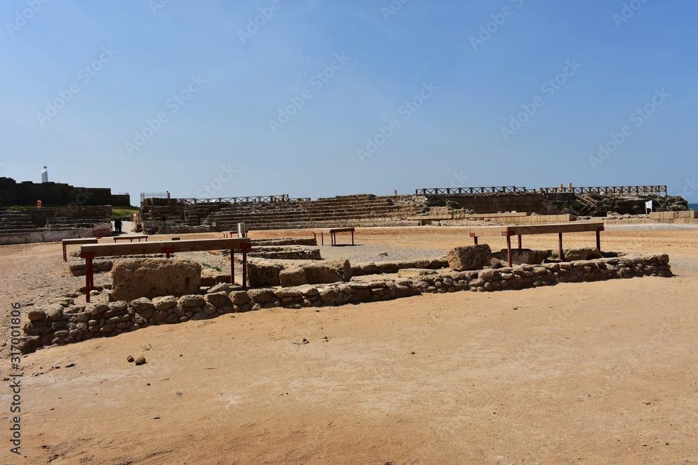 Ruins of the ancient city port of Caesarea. Caesarea was a Roman city ...