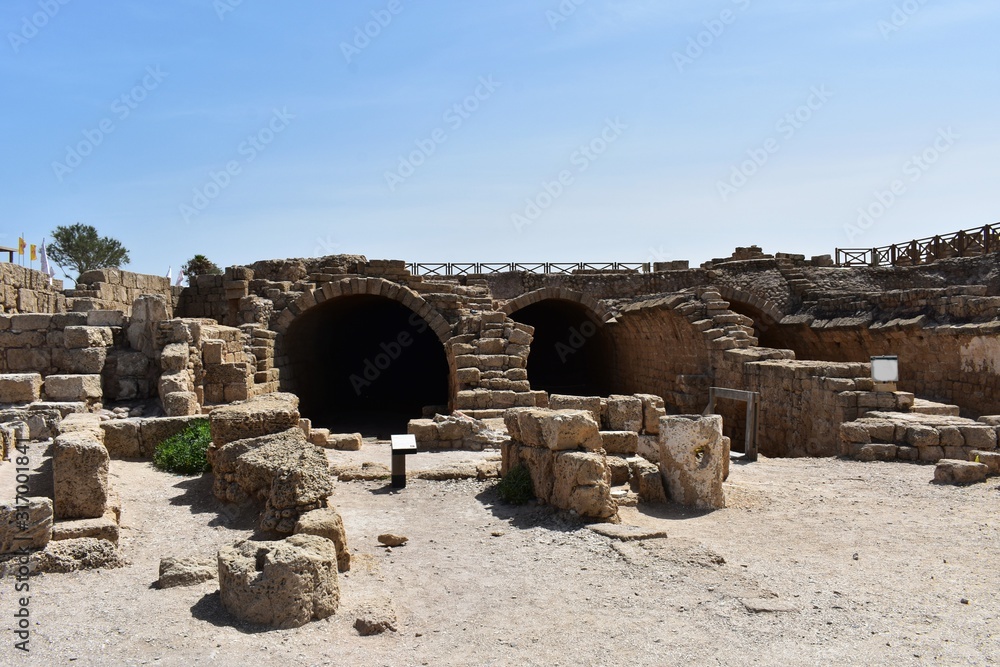 Ruins of the ancient city port of Caesarea. Caesarea was a Roman city ...