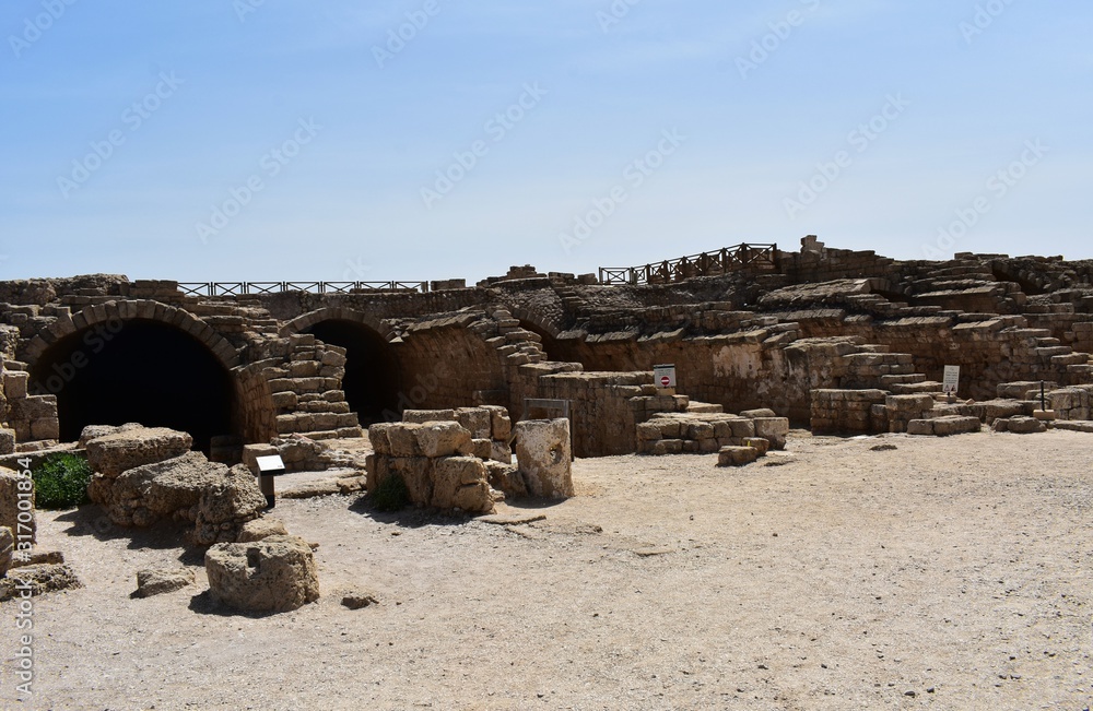 Ruins of the ancient city port of Caesarea. Caesarea was a Roman city ...