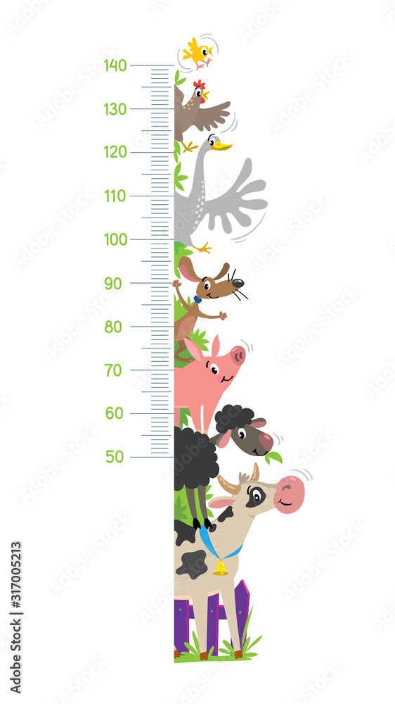 Funny farm animals meter wall or height chart Stock Vector | Adobe Stock