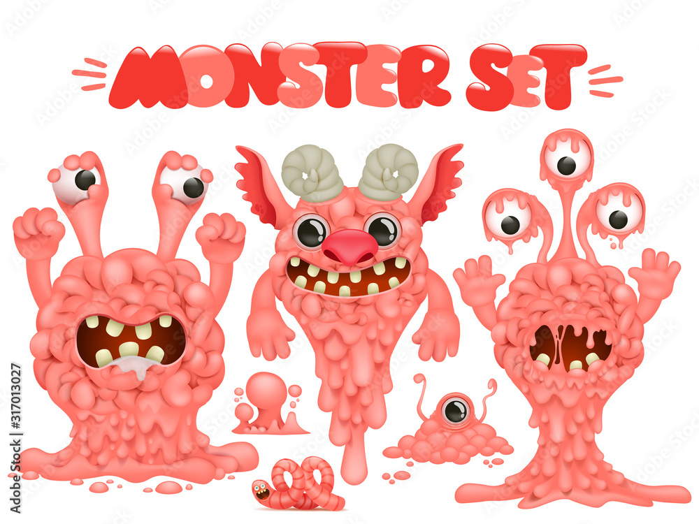 Brain alien monster cartoon characters collection for halloween design ...