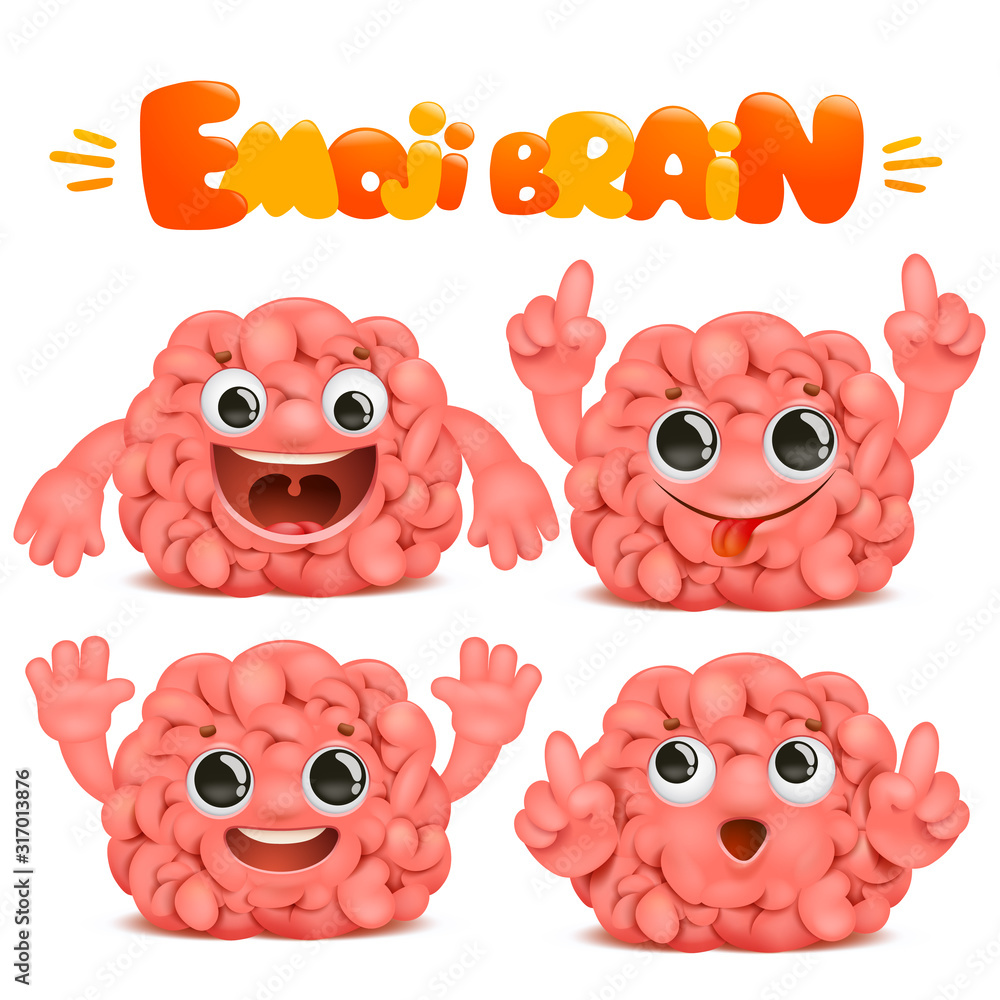 Emoji brain cartoon character in various emotions Stock Vector | Adobe ...