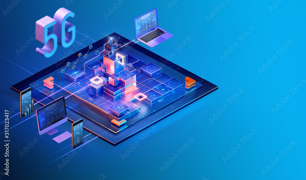 Isometric high speed wireless mobile 5G network internet website design ...