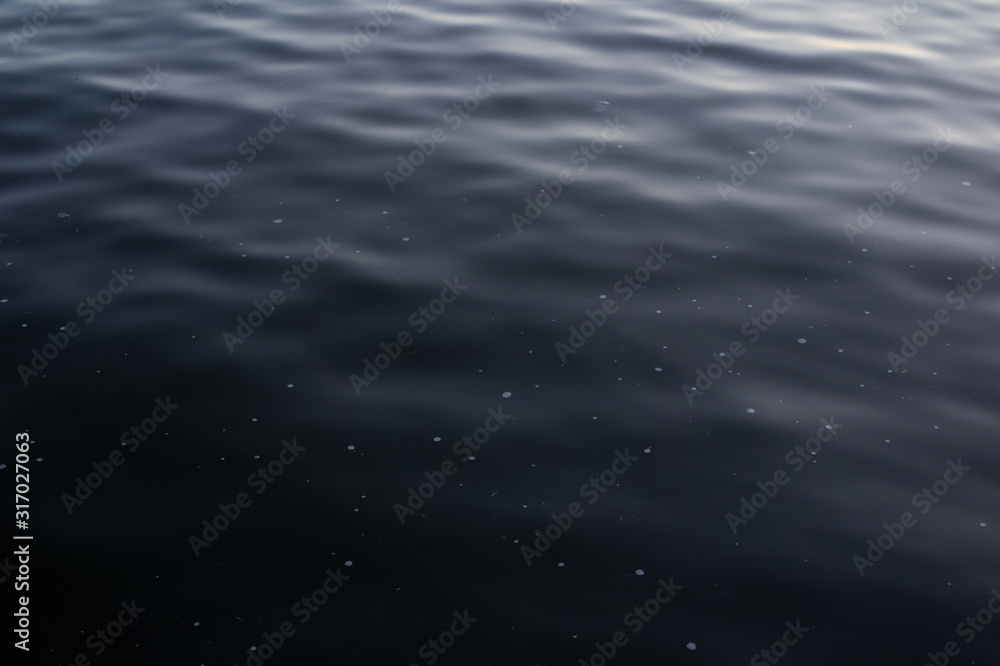 Rippling and udulated wavy water surface of dirty water. Liquid is ...