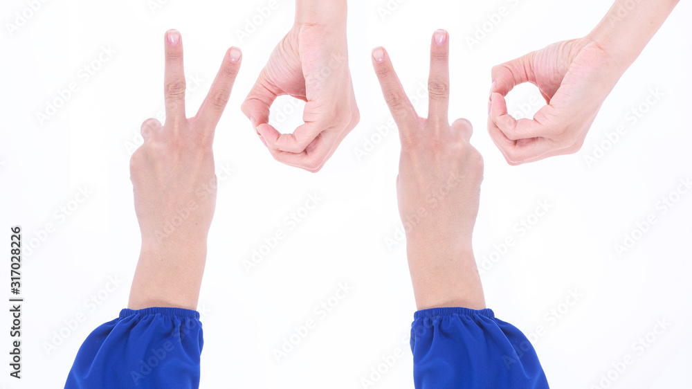 Year 2020 (Twenty-Twenty) made with hand gestures. Hand signs isolated ...