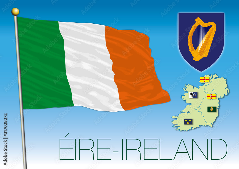 Eire Ireland official flag and coat of arms, European Union, vector ...