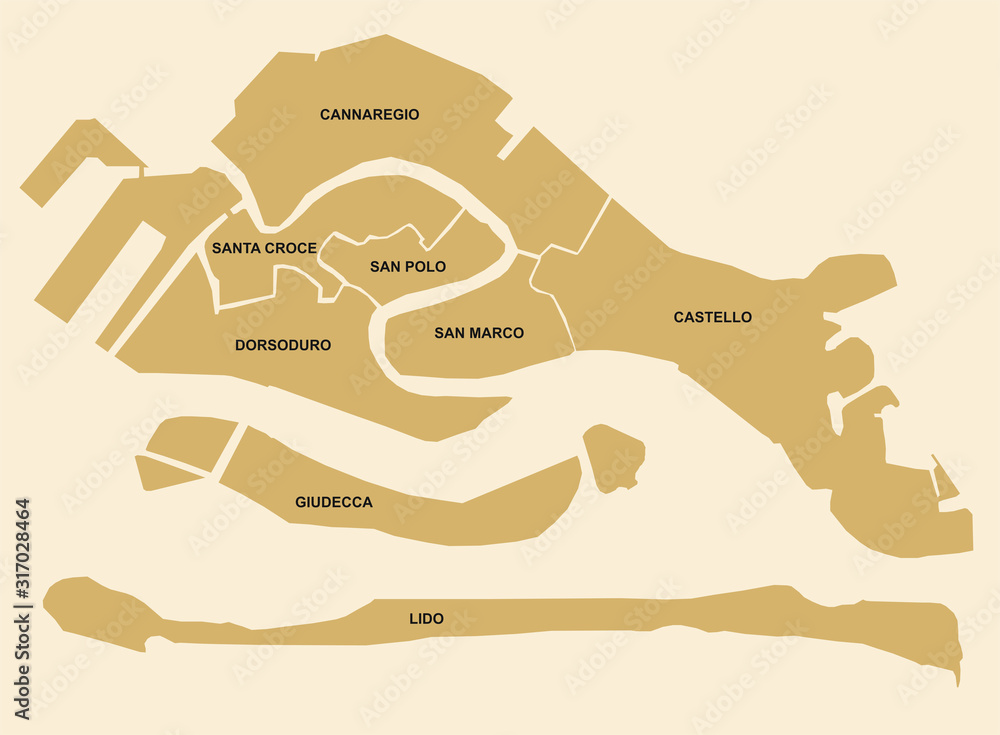 VENICE MAP WITH STREETS OF THE CITY GOLD DESIGN DESTINATION TRAVEL ...