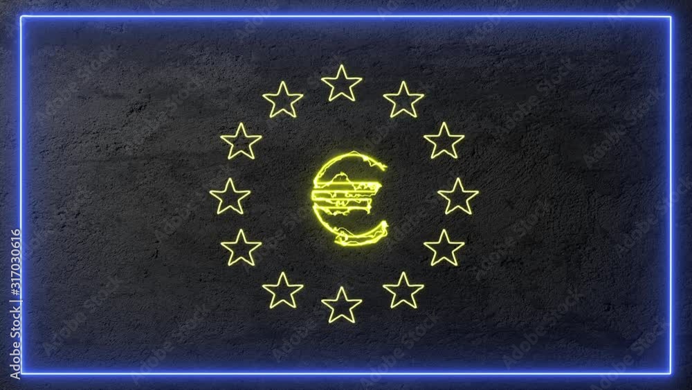 Stylized European Union sign in neon glow on dark wall background Stock ...
