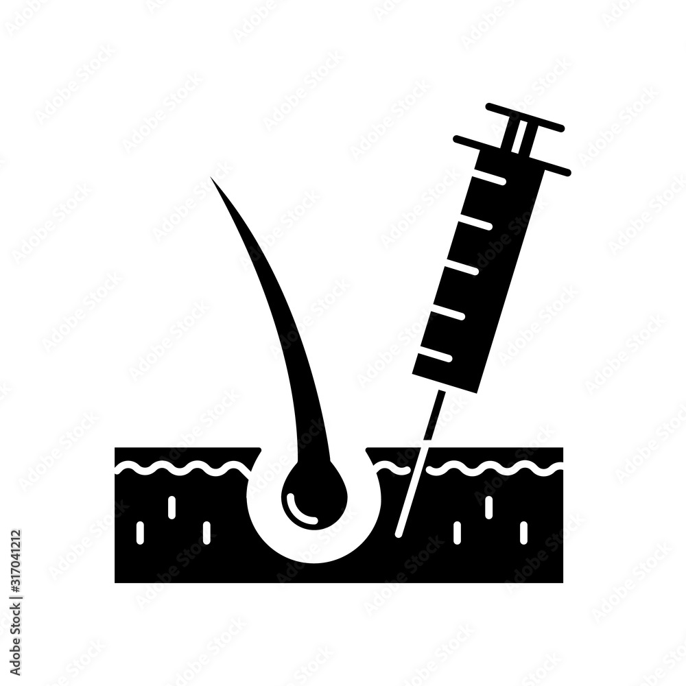 Hairloss injection black glyph icon. Professional alopecia treatment ...