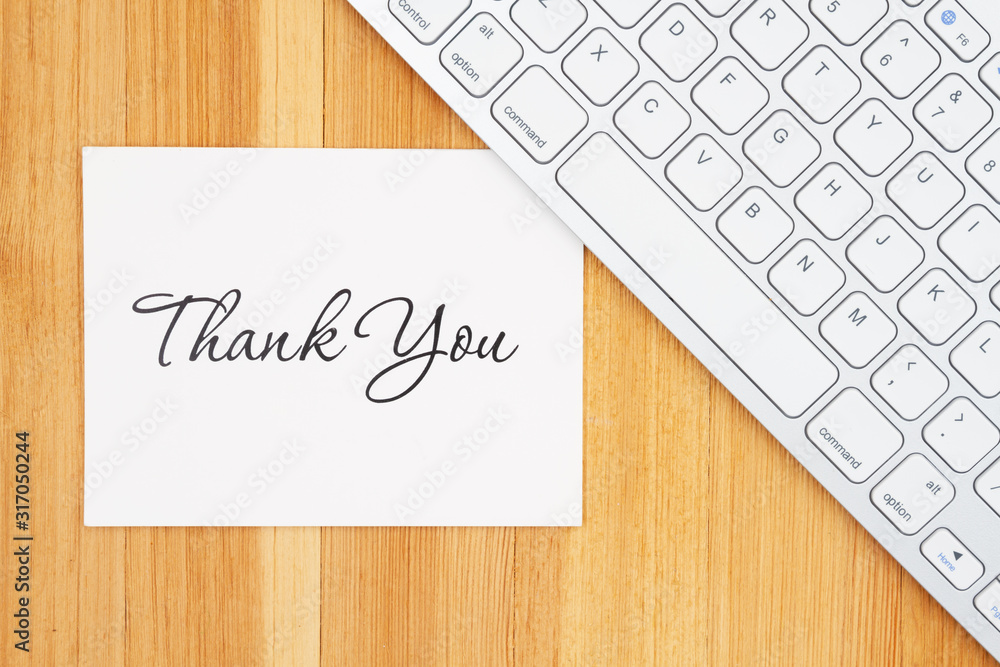 Thank you greeting card with a keyboard Stock Photo | Adobe Stock