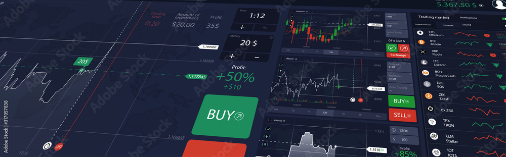 Illustration stock market or forex trading platform with dashboard ...