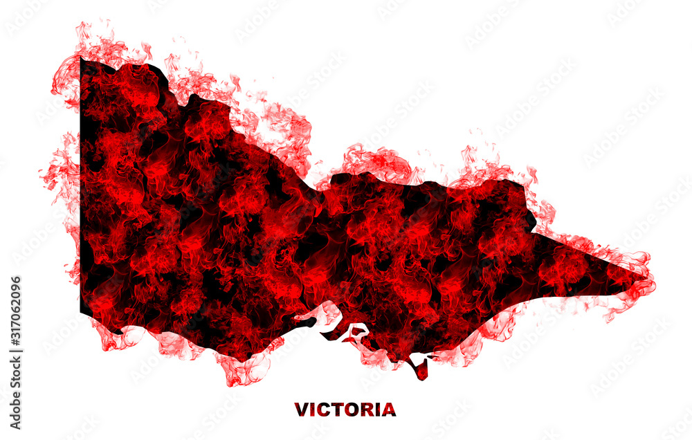 Victoria Map Fire on White Background. Bushfire In Australia Wilderness ...