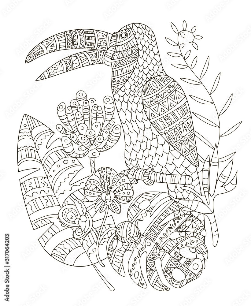 Hand drawing coloring pages for children and adults. A beautiful ...