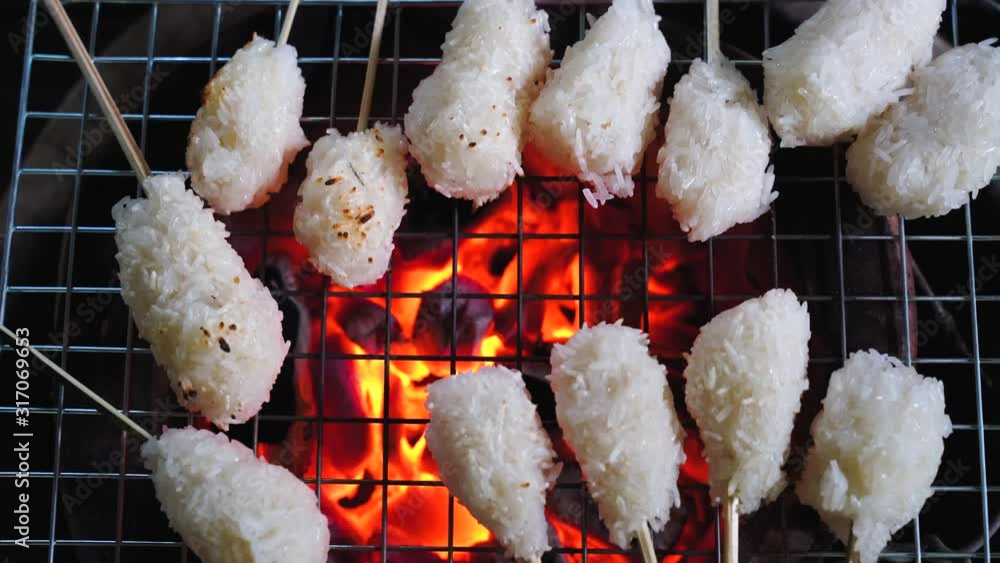 Khao jee: a street style Thai style grill sticky rice, with egg paste ...