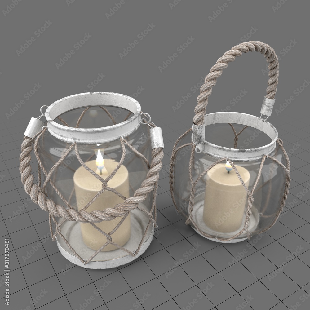 Lit candles with glass holders Stock 3D asset | Adobe Stock