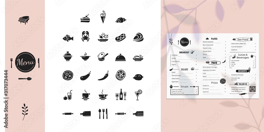 Icons set for restaurant menu. Vector symbols in simple style Stock ...