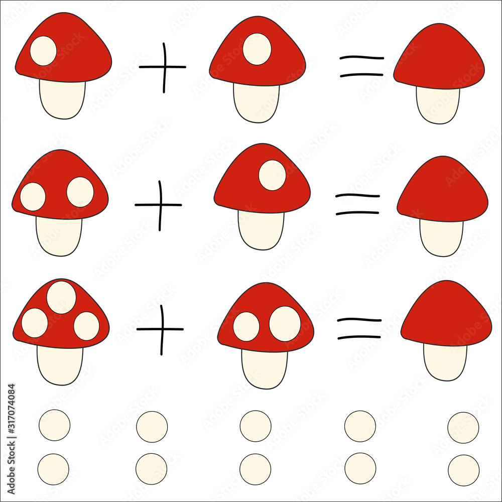 The task is to develop mathematical skills, count numbers. Mushroom ...