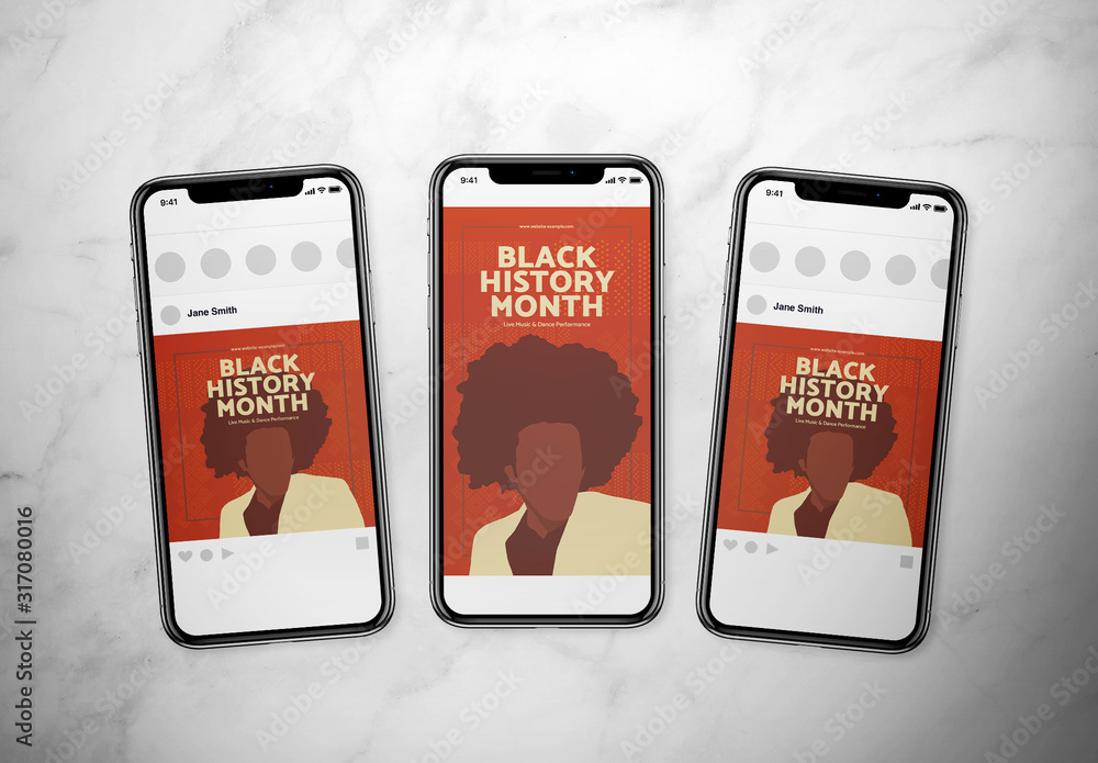 Black History Month Social Media Post Layout Set with Silhouetted ...