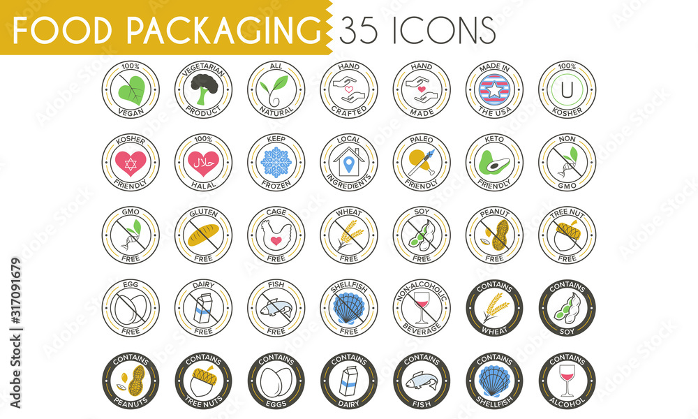 Food Packaging Icons Stock Vector | Adobe Stock