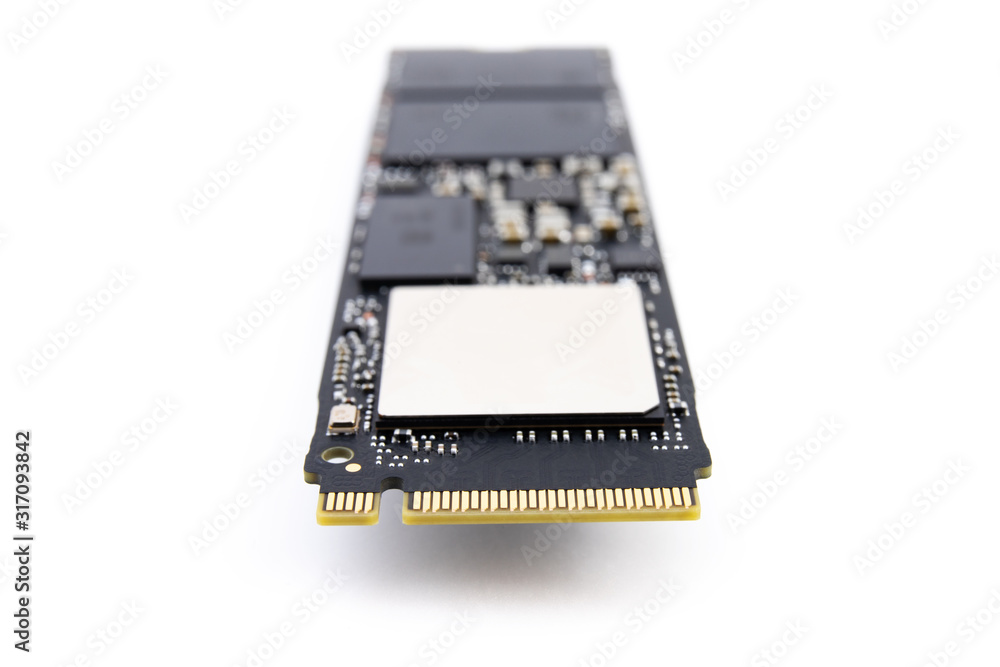 SSD hard drive NVMe version for slot M.2 laid on white background and ...