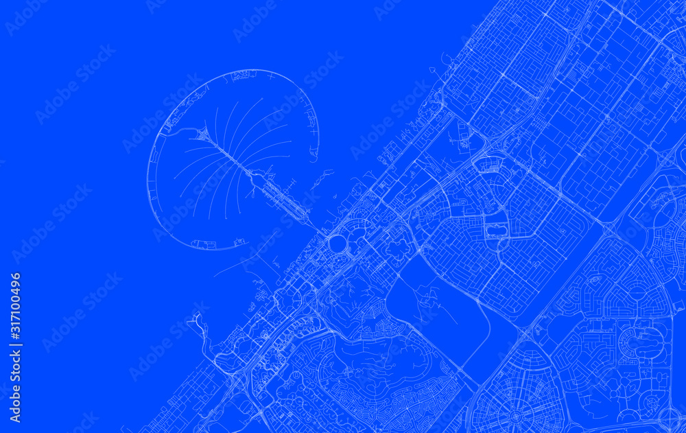 Blueprint of Dubai city, One Color Map, color change, Artprint Stock ...