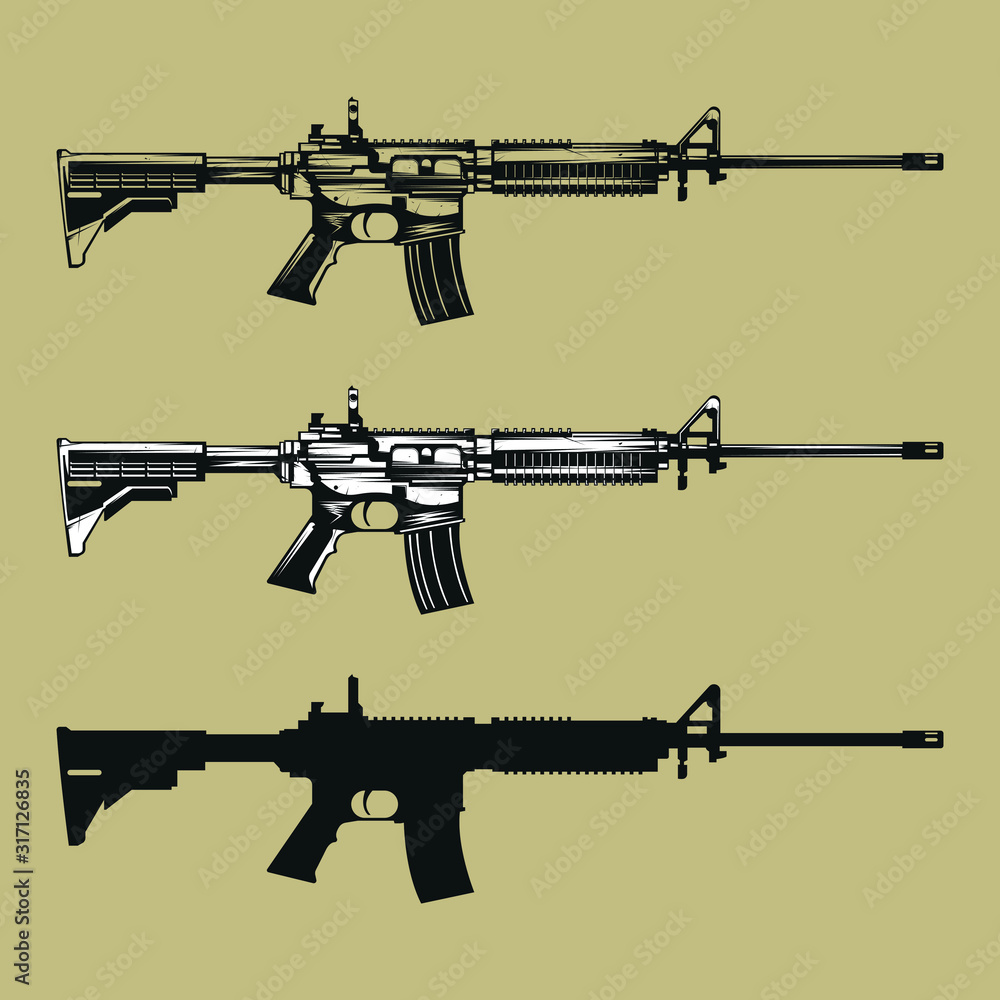 m4 assault rifle gun leathal weapon black and white vector art Stock ...