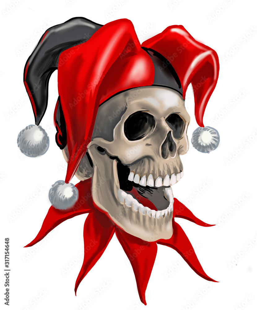 Human skull in jester hat. Digital illustration Stock Illustration ...