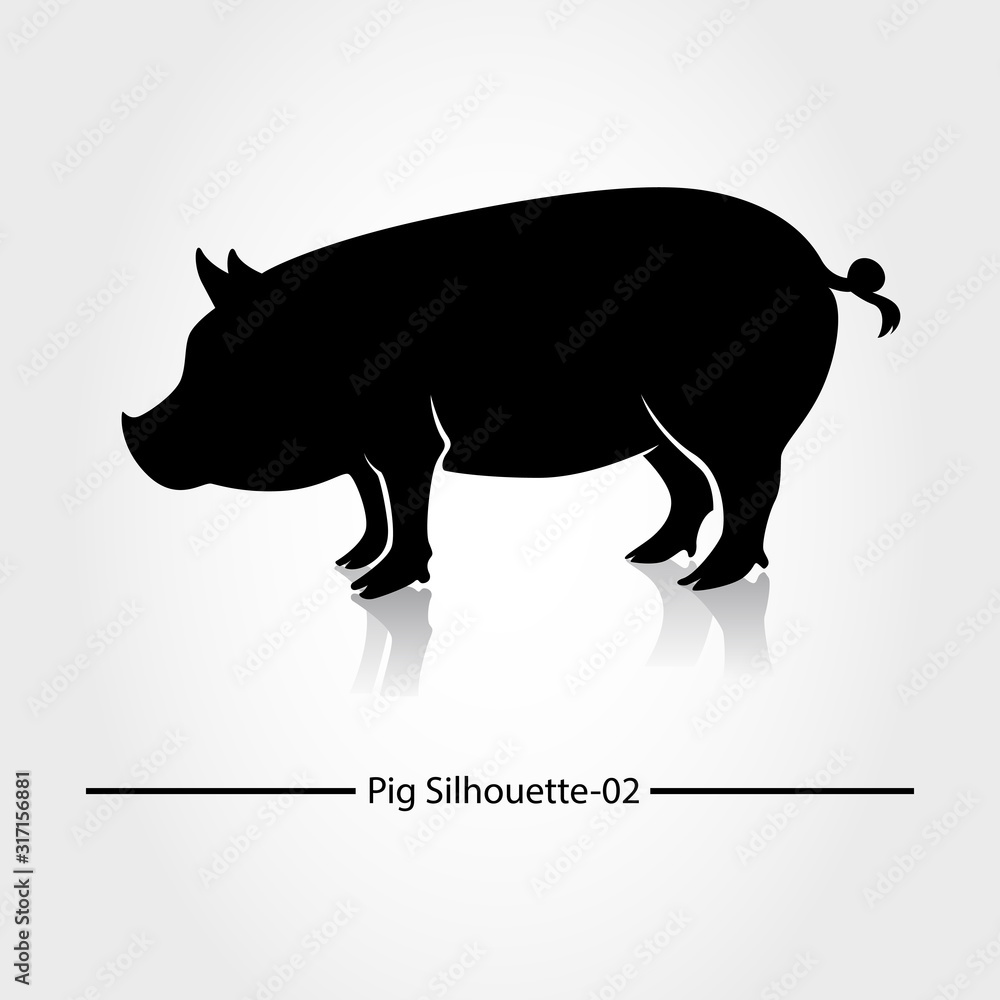 Pig with black shadow and blank. This silhouette suitable for icon ...