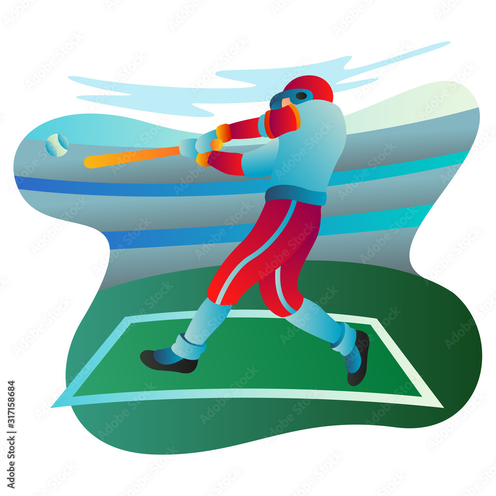 Professional baseball athlete is competing in a stadium. Flat style ...