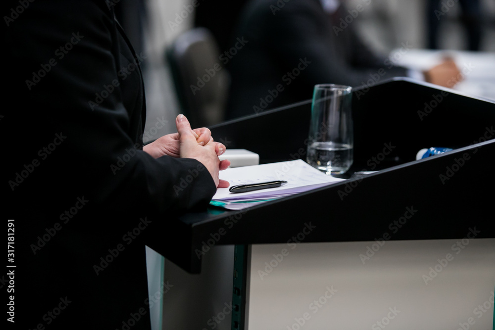 Presenter Presenting on Stage at Conference Meeting. Professional ...