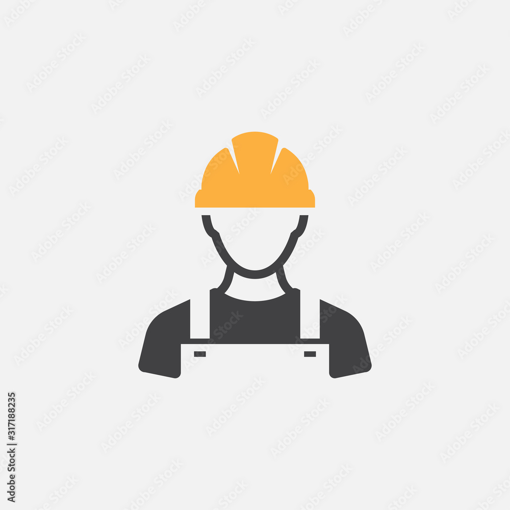 Construction Worker Icon vector Person Profile Avatar With Hard helmet ...
