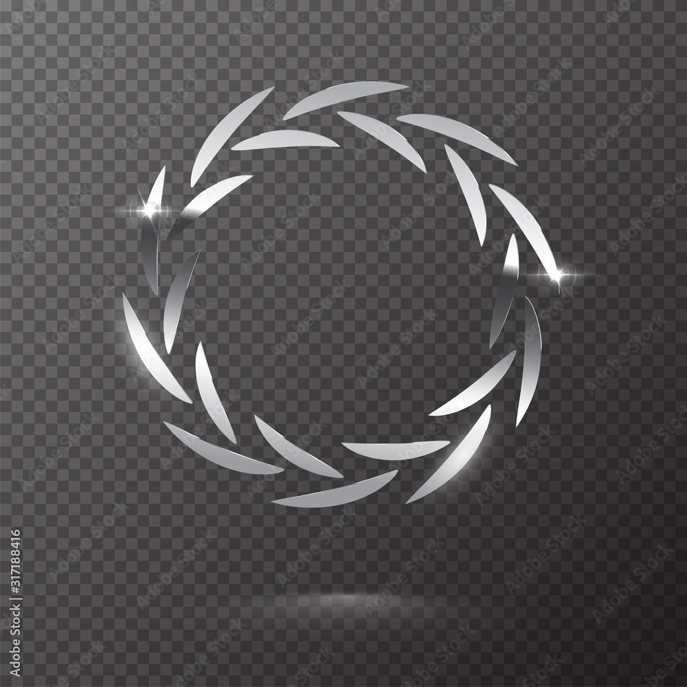 Silver shiny round laurel wreath isolated on transparent background ...