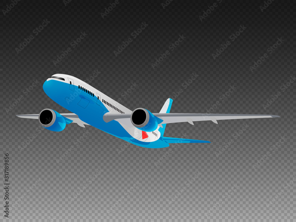 Vector airplane on a transparent background. Take-off front view Stock ...