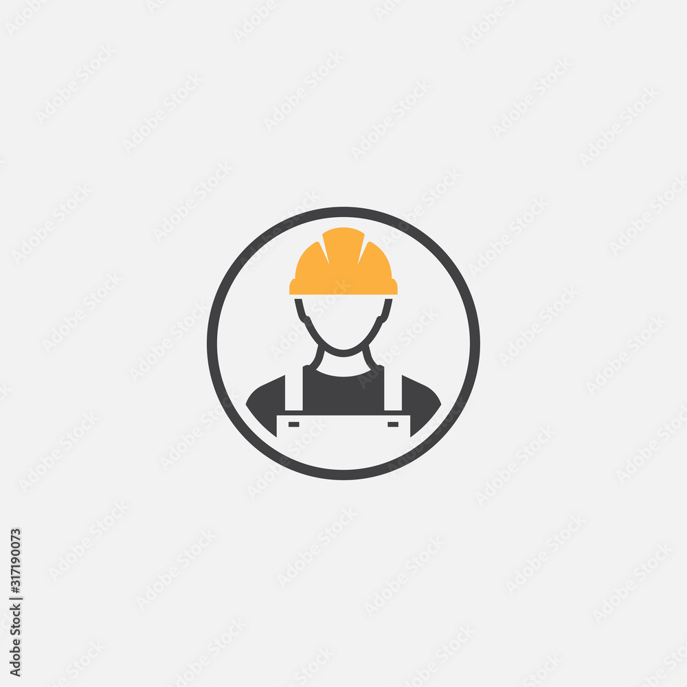 Construction Worker Icon vector Person Profile Avatar With Hard helmet ...