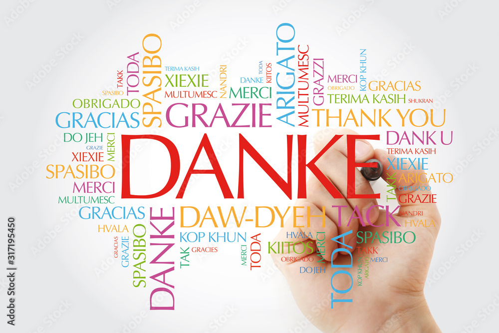 Danke (Thank You in German) Word Cloud with marker in many languages of ...