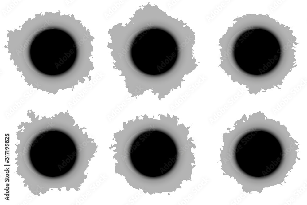 Bullet holes set isolated on white. Vector illustration. Damage from ...