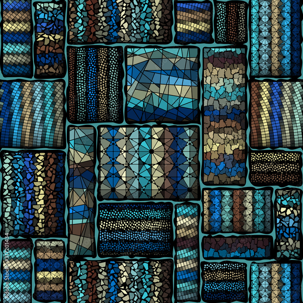 Carved waves of ornamental mosaic tile patterns. Different mosaic ...