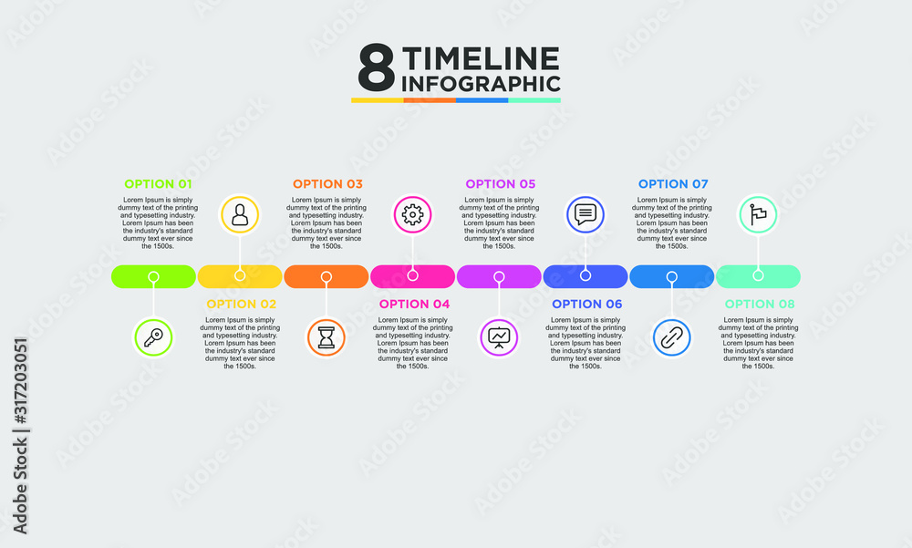 Vecteur Stock 8 step timeline infographic element. Business concept ...