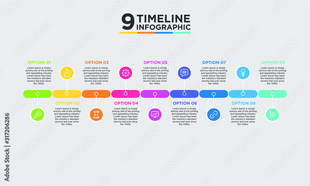 9 step timeline infographic element. Business concept with nine options ...