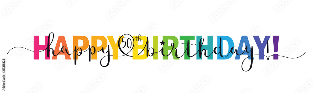 Rainbow-colored vector brush calligraphy HAPPY 50th BIRTHDAY! banner ...