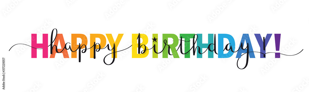 Rainbow-colored vector brush calligraphy HAPPY BIRTHDAY! banner with ...