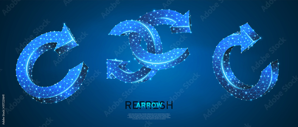 Repeat circular arrows symbol set. Low poly, wireframe, digital 3d ...