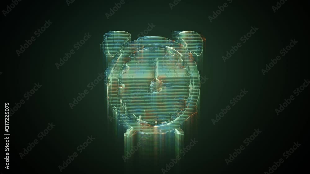 3d rendering glowing hologram of symbol of alarm clock with two bells ...