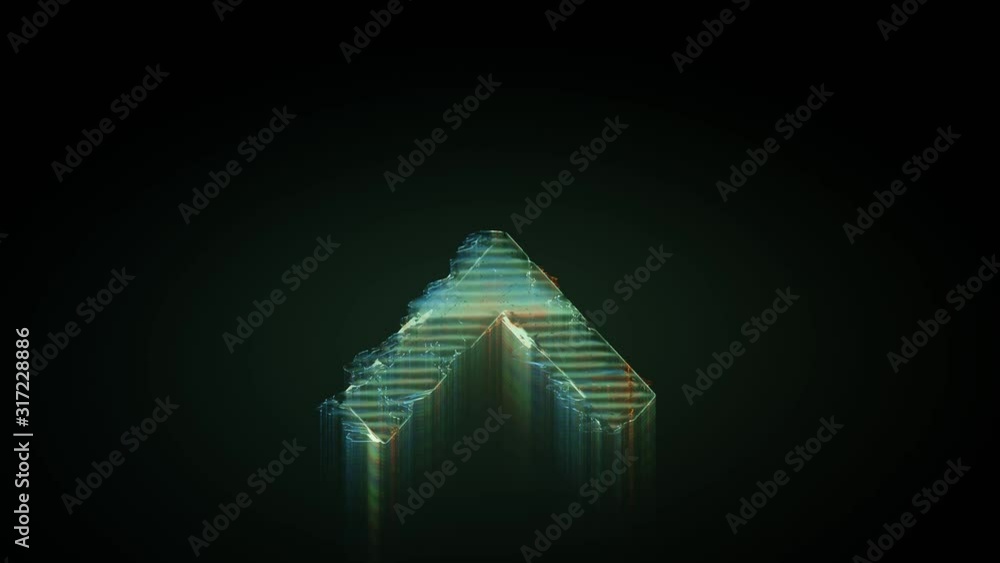 3d rendering glowing hologram of symbol of simple open up arrow ...