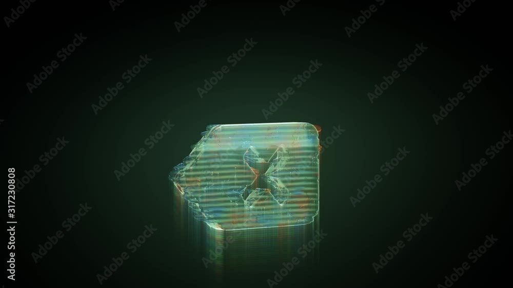 3d rendering glowing hologram of symbol of backspace button with cross ...