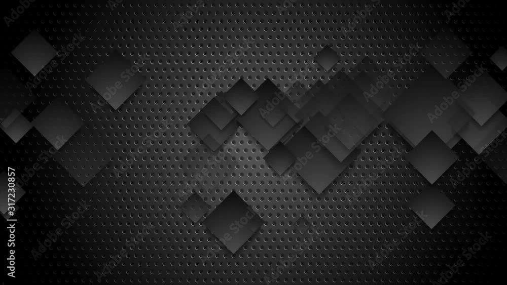 Black moving squares on dark perforated metallic background. Abstract ...