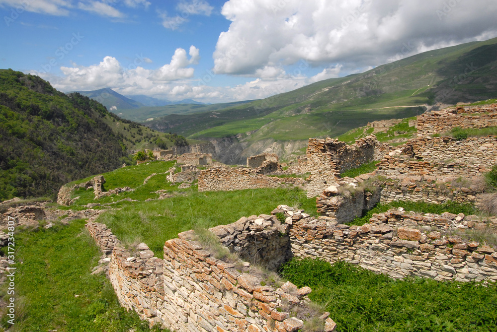 Ruins of old abandoned Khoy vallage which located on the bank of ...