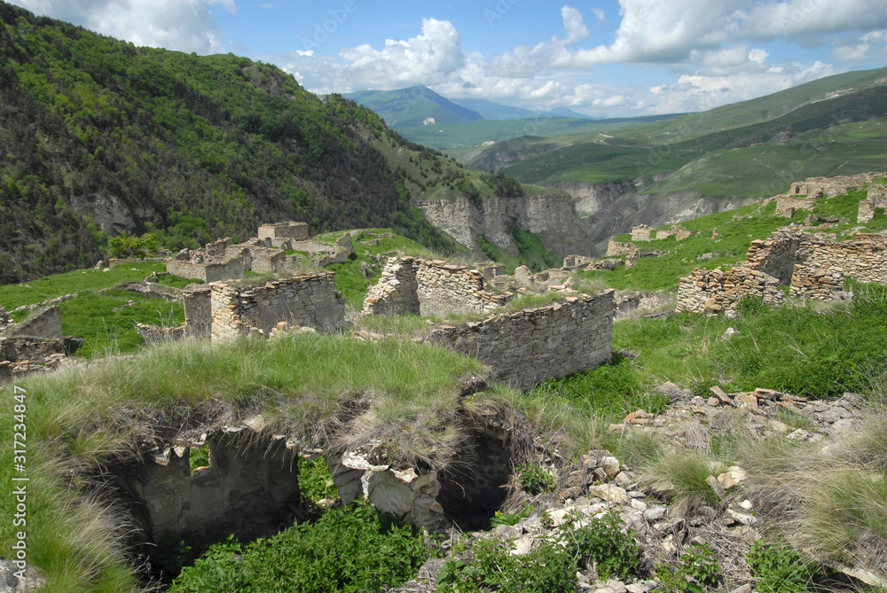 Ruins of old abandoned Khoy vallage which located on the bank of ...