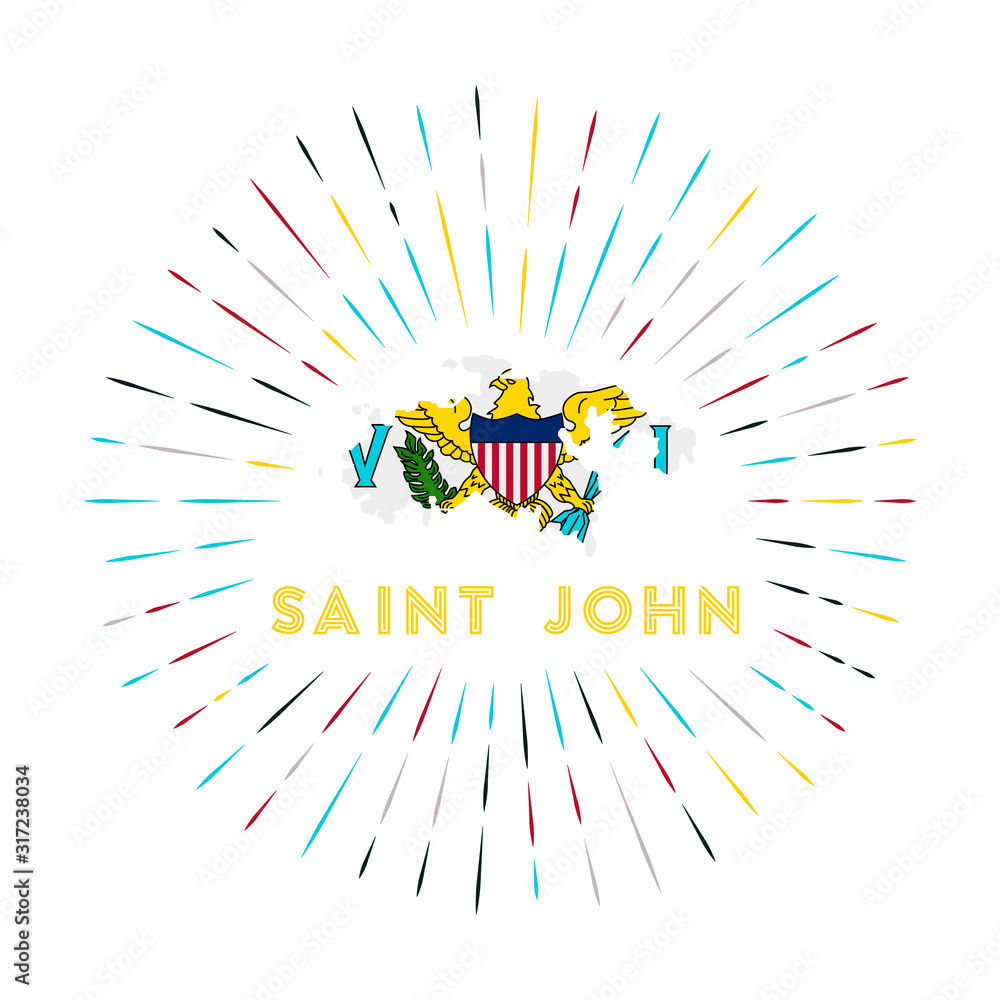 Saint John sunburst badge. The island sign with map of Saint John with ...