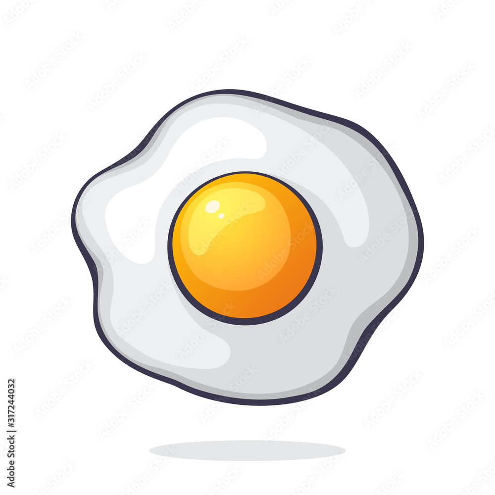 Vector illustration. One fried egg. Symbol of healthy food for breakfast. Graphic design with ...